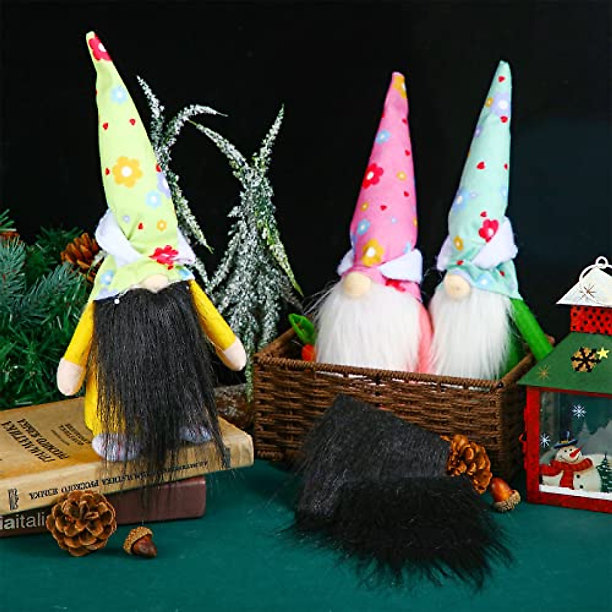 Juinte 12 Pcs Gnome Beards for Crafting Faux Fur Fabric Precut Gnomes Beards Handmade Dwarf Beard 20 Pcs Unfinished Wooden Balls for Xmas Decor