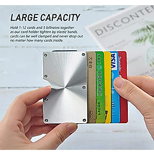 Metal Wallets for Men with Money Clip - Slim Minimalist Aluminum Wallet Credit Card Holder RFID Blocking(Cd Raised Grain, Silver)