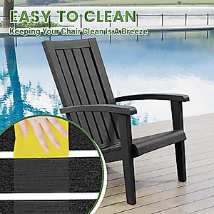 LHBGO Outdoor 4 Set of Modern Adirondack Chair, Wood Grain Texture, Patio Chair,Weather-Resistant Outdoor Chair for Poolside, Patio, Backyard, Garden, Fire Pit Seating, Black