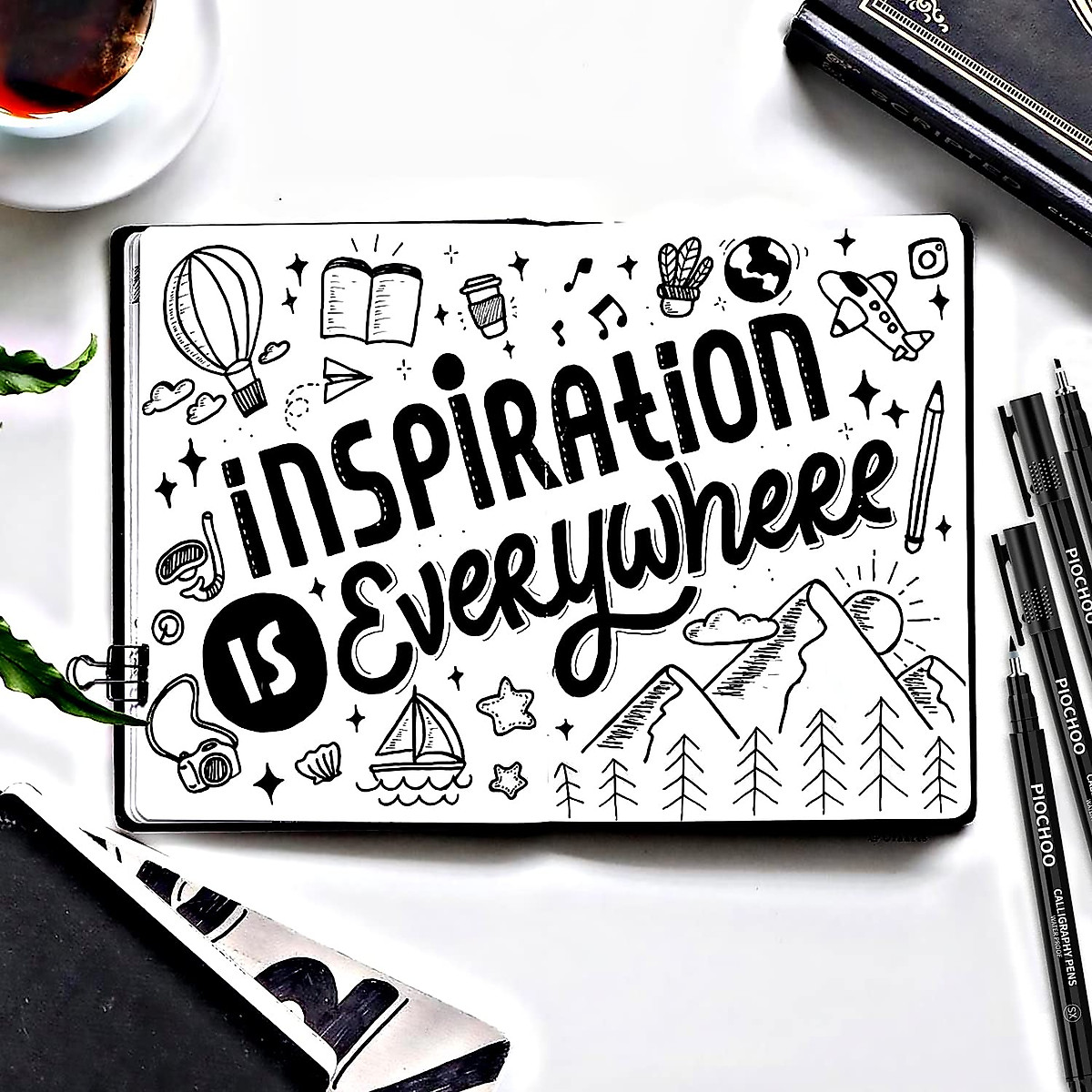 Piochoo Calligraphy Pens,8 Size Calligraphy Pens for Writing,Brush Pens Calligraphy Set for Beginners, Hand Lettering Pens