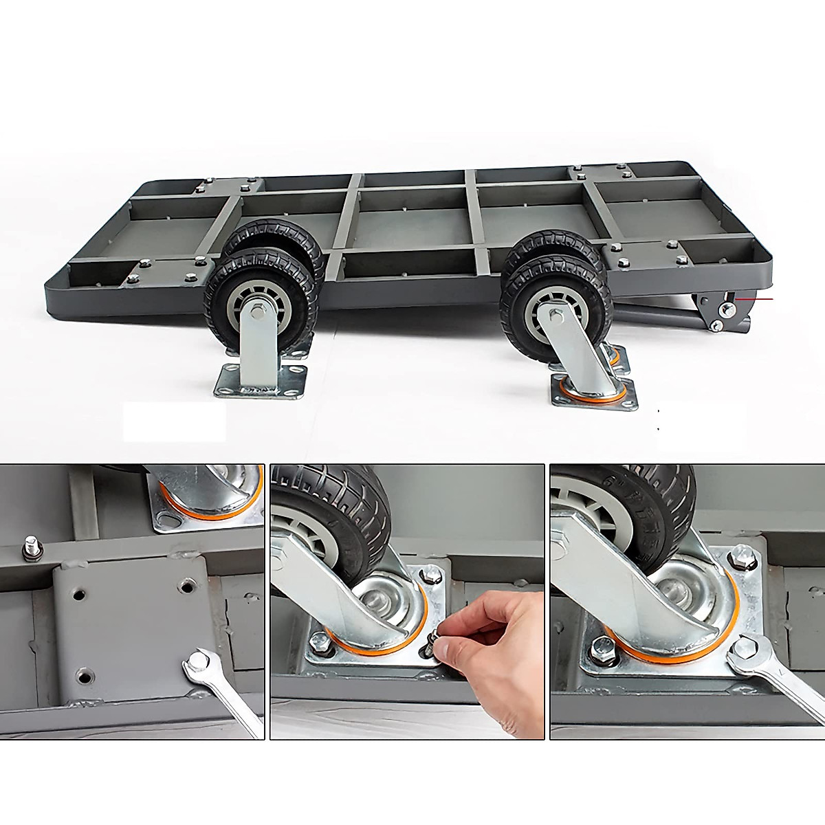 Platform Trucks Flatbed Cart Platform Truck with Foldable Handle and 360 Degree Swivel Wheels Steel Push Hand Cart for Loading and Storage Hand Truck Push Cart