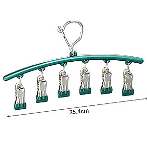 YIKANGHENG Clothes Hanger with Clips, Stainless Steel Green Organzer Hanger With 6 Clips, Used for Hanging Socks, Small Clothes, Hats, Towels and Gloves (6 Clips, Green)
