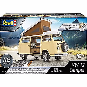 Revell 07676 Volkswagen T2 Camper (Easy-Click) Model Kit 1:24 Scale, Unvarnished