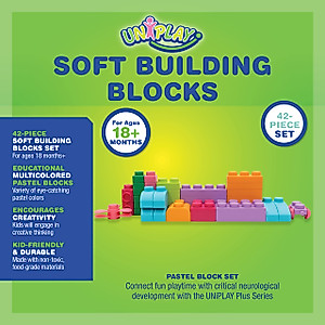 UNiPLAY Plus Soft Building Blocks — Creativity Toy, Educational Play, Cognitive Development, Early Learning Stacking Blocks for Infants and Toddlers, Pink (42-Piece Set)