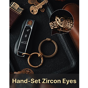 COPPERTIST.WU Ouroboros Snap Brass Keychain Keyring Spring Clip Ring with Key Ring