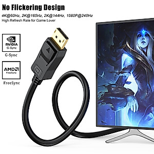 UVOOI DisplayPort Cable 10ft 2-Pack, 4K Display Port Cable High Speed DP to DP Cord (4K@60hz, 2K@144Hz & 165Hz, 1080P@144Hz, 3D)