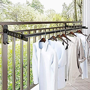 TYXTYX Clothes, Laundry Hangers Wall Mount, Wall Mounted Folding Clothes Hanger, Indoor Outdoor Wall Mounted Clothes Hanger Black,2pcs+80cm Pole