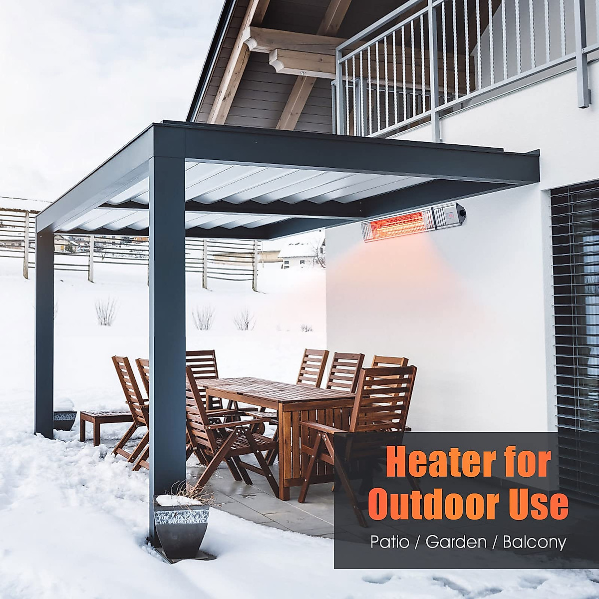 COSTWAY Electric Patio Heater 1500w, Wall-mounted Infrared Heater with Remote Control, 24H Timer, 9 Heat Setting, Quiet Outdoor Patio Heater for Garage, Home, Balcony