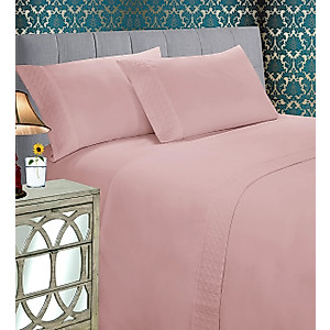Elegant Comfort Luxury Best, Soft Coziest 4-Piece Bed Sheet Set! 1500 Premier Hotel Quality |Quilted Design on Flat Sheet and Pillowcases| Wrinkle Free, 100%, Queen, Dusty Rose