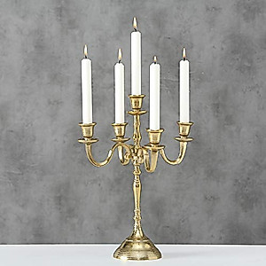 WHW Whole House Worlds Hamptons Five Candle Golden Candelabra, Hand Crafted of Cast Aluminum Nickel, Over 1 FT (15.75 Inches)