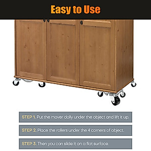 weyleity 4 Pack Steel Tri-Dolly Set 3 Wheel Furniture Mover Dolly 220lbs Load Capacity Mover's Dolly for Moving Cabinet Furniture and Appliances Durable and Easy to Use Dolly Furniture Mover 6 Inch
