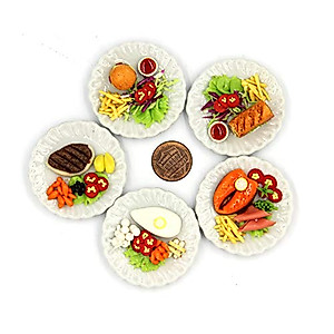 Lovely Mixed 5 Assorted Dollhouse Miniature Food,Tiny Food for Collectibles, Berger Breakfast and Beefsteak SalmonSteak