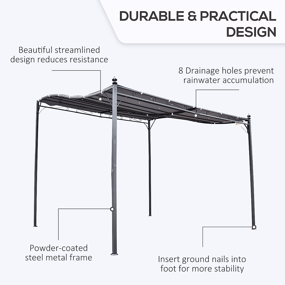 Outsunny 10' x 10' Steel Outdoor Pergola Gazebo, Patio Canopy with Weather-Resistant Fabric and Drainage Holes for Backyard, Deck, Garden, Gray