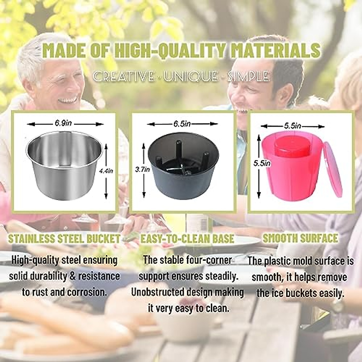 Fxswety Champagne Bucket Ice Mold Wine Bottle Chiller, DIY Your Own Wine Chiller Bucket with Flower Fruits Any Decoration for Special Parties Bar Holiday Wedding, Beautiful & Creative Decoration