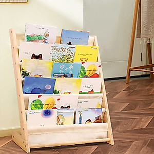 Qiucenmium Bookshelf for Kids, Baby Bookshelf with 6 Tier, Sling Bookshelf for Kids Bookshelf for Kids Bedroom Playroom Toy Storage(29.5x11.8x31.1inch)