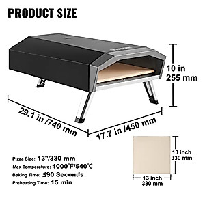 VEVOR Outdoor Gas Pizza Oven with Rotatable Pizza Stone, 13 inch Propane Pizza oven, 3 Layers Thick Portable Stove for Outside Backyard Camping Picnic, Carry Bag, Foldable Leg, CSA Certified