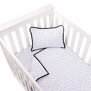 Ely's & Co. Baby Crib Bedding Sets for Girls — Perfect for Toddler Beds — 4 Piece Set Includes Crib Sheet, Quilted Blanket, Crib Skirt, and Decorative Toddler Pillowcase —Black & White Dottie