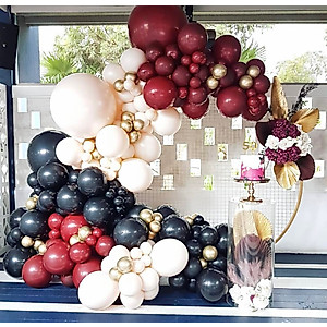 Enanal Burgundy Balloon Garland Arch Kit, 151pcs Burgundy Black Ivory and Chrome Gold Balloons for Graduation Birthday Party Bridal Shower Thanksgiving Anniversary Party Decoration (Burgundy)