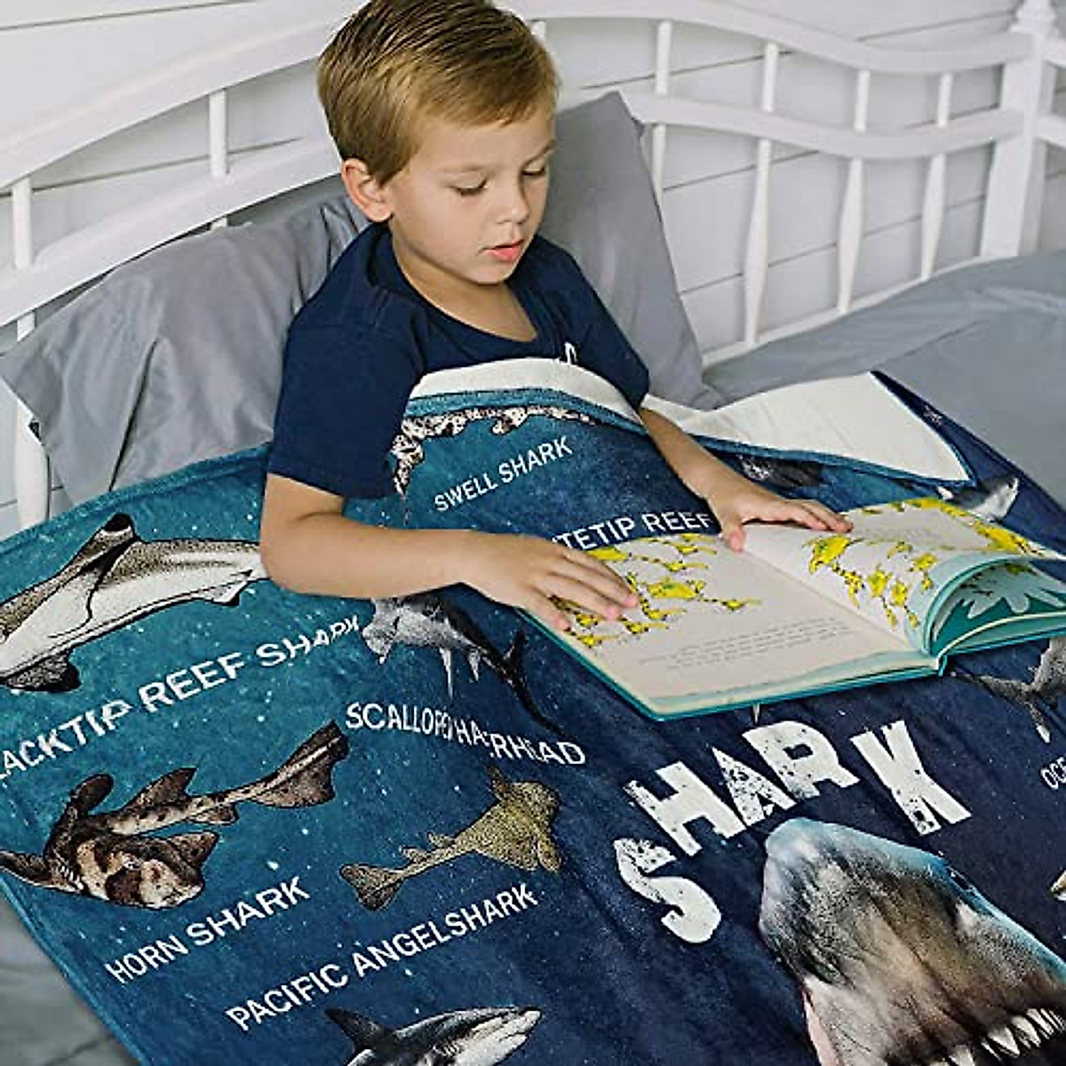 Shark Blanket for Boys Kids Girls Baby Adult Shark Gifts for Shark Lovers Soft Flannel Throw Blanket for Sofa Bed Couch, 60x50 Inch