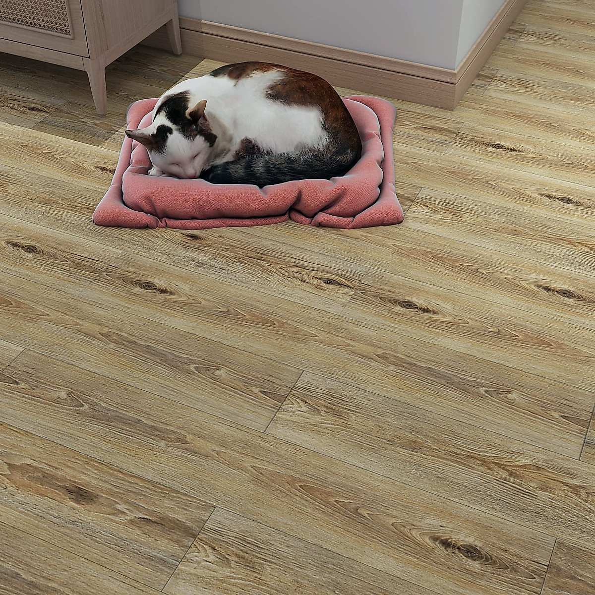 LaCheery 6"x36" 18 Tiles Oak Wood Peel and Stick Floor Tile Bathroom Floor Tiles Peel and Stick Waterproof Vinyl Plank Flooring Sticky Vinyl Floor Tiles for Home Kitchen Bedroom RV Flooring Laminate