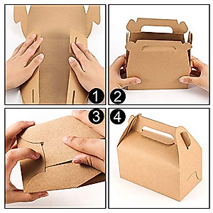 HAKZEON 120PCS 6.4 x 3.5 x 3.2 Inches Kraft Gable Treat Boxes, Reusable Brown Gable Boxes, Sturdy Candy Treat Box Party Favors Boxes for Baby Showers, Wedding Birthday Party Favors and Other Events