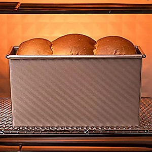 EGEN Bread Pan Loaf Pan for Baking with Lid, Non-Stick Carbon Steel Baking Bread Toast Mold Loaf Baking Pan Set (Golden-2Pcs)