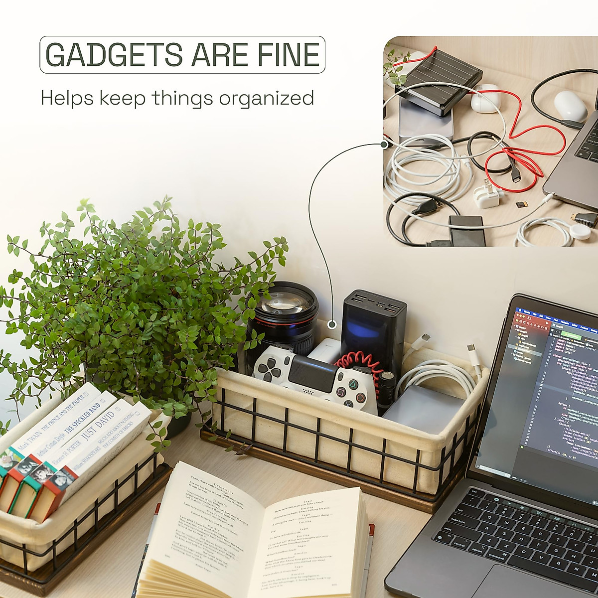 BAOBAB WORKSHOP Toilet Paper Basket for Bathroom Organizing - Bathroom Basket Organizer - Toilet Basket Tank Topper - Toilet Paper Holder for Toilet Top Organizer, Shelf - Tank Top Basket Set of 2