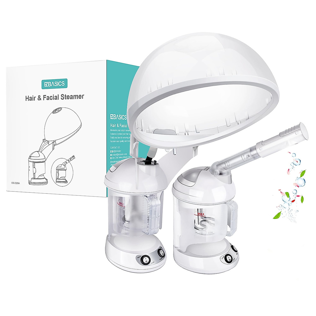 EZBASICS Hair Steamer 2 in 1 Ion Facial Steamer with Extendable Arm Table Top Hair Humidifier Hot Mist Moisturizing Facial Atomizer Spa Face Steamer Design for Personal Care Use at Home or Salon