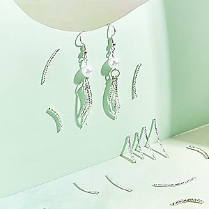 CREATCABIN 40Pcs 925 Sterling Silver Curved Tube Beads Brass 4 Sizes Noodle Tube Sleek Twist Bead Plated Long Large Hole Spacer 1 Box for DIY Jewelry Making Bracelets Findings