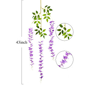 MACTING 6 Pack Artificial Wisteria Flower,3.6 Feet Fake Wisteria Vine Ratta,Hanging Silk Wisteria Flowers String for Home,Party,Wedding, Garden, Wall Decoration(Purple)