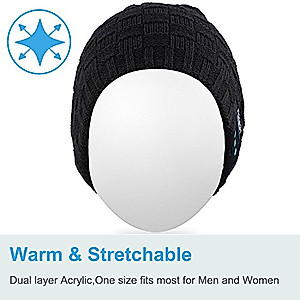 Qshell Winter Bluetooth Beanie Hat Warm Soft Knit Cap with Wireless Headphone Headset Earphone Stereo Speaker Microphone Hands Free for Outdoor Sport,Compatible with Iphone Android Cell Phones - Black