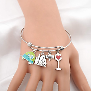 FUSTMW Travel Camper Bracelet Camping Charm Bangle RV Travel Trailer Camping Jewelry Gift for Women (Silver Bracelet)