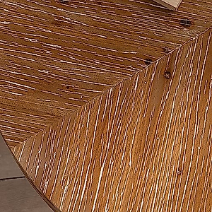 31.29" Modern Retro Splicing Round Coffee Table,Fir Wood Table Top with Gold Cross Legs Base