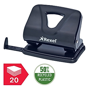 Rexel Ecodesk Compact Hole Punch, 20 Sheets, Made with 50% Recycled Plastic, Eco friendy, 2102616, Black