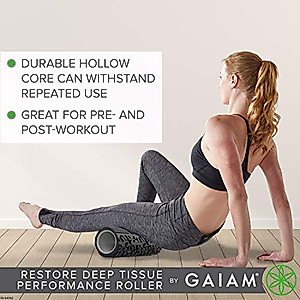 Gaiam Restore Massage Roller - Deep Tissue Performance Muscle Roller | Multi Textured Massager, High Density Hard Inner Core (13" L x 5" Diameter)