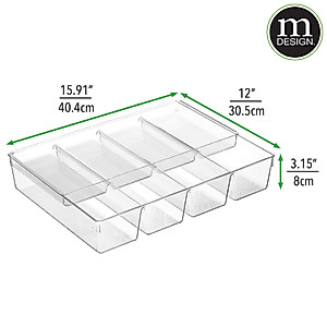 mDesign Plastic Kitchen Drawer Organizer Tray Set - Horizontal Storage Bin for Organizing Cutlery, Flatware, Silverware, Utensil, and Appliances - Ligne Collection - Clear