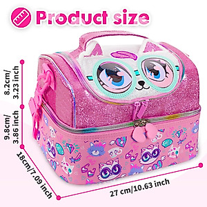 YOYTOO Kids Double Decker Cooler Insulated Lunch Bag Large Tote for Boys, Girls, Men, Women, with Adjustable Strap, Cat