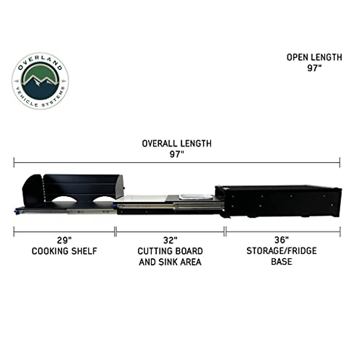 Overland Vehicle Systems OVS Camp Cargo Box Kitchen with Slide Out Sink, Cooking Shelf and Work Station