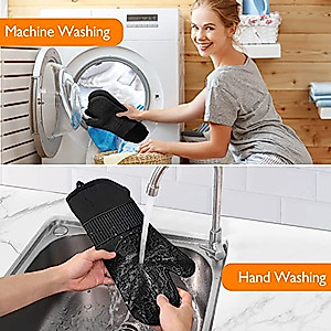Oven Mitts and Pot Holders Kitchen: 550℉ Heat Resistant Silicone Oven Gloves with Pot Holders Set - Extra Long Quilted Oven Mitt and Large Hot Pads Set Washable Mittens for Kitchen Cooking Baking