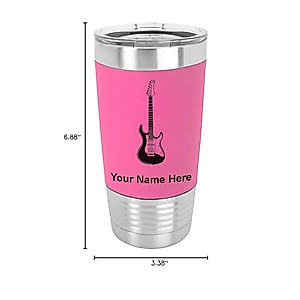 LaserGram 20oz Vacuum Insulated Tumbler Mug, Electric Guitar, Personalized Engraving Included (Silicone Grip, Pink)