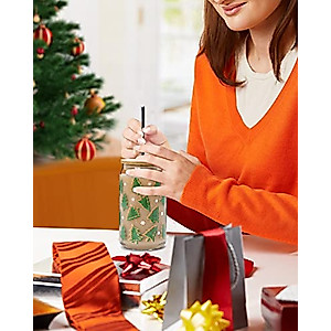 Nefelibata Christmas Cup with Bamboo Lid and Metal Straw 16oz Xmas Tree Beer Can Glass Iced Coffee Cups Drinking Glasses Smoothie Tumbler Mug Winter Holiday Party Gifts for Office Women Kids Men