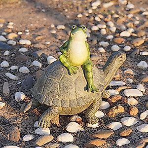 LCdecohome Frog Turtle Statue - Outdoor Garden Decor, Resin Sculpture, 10.5 x 6.5 x 8.5 Inch