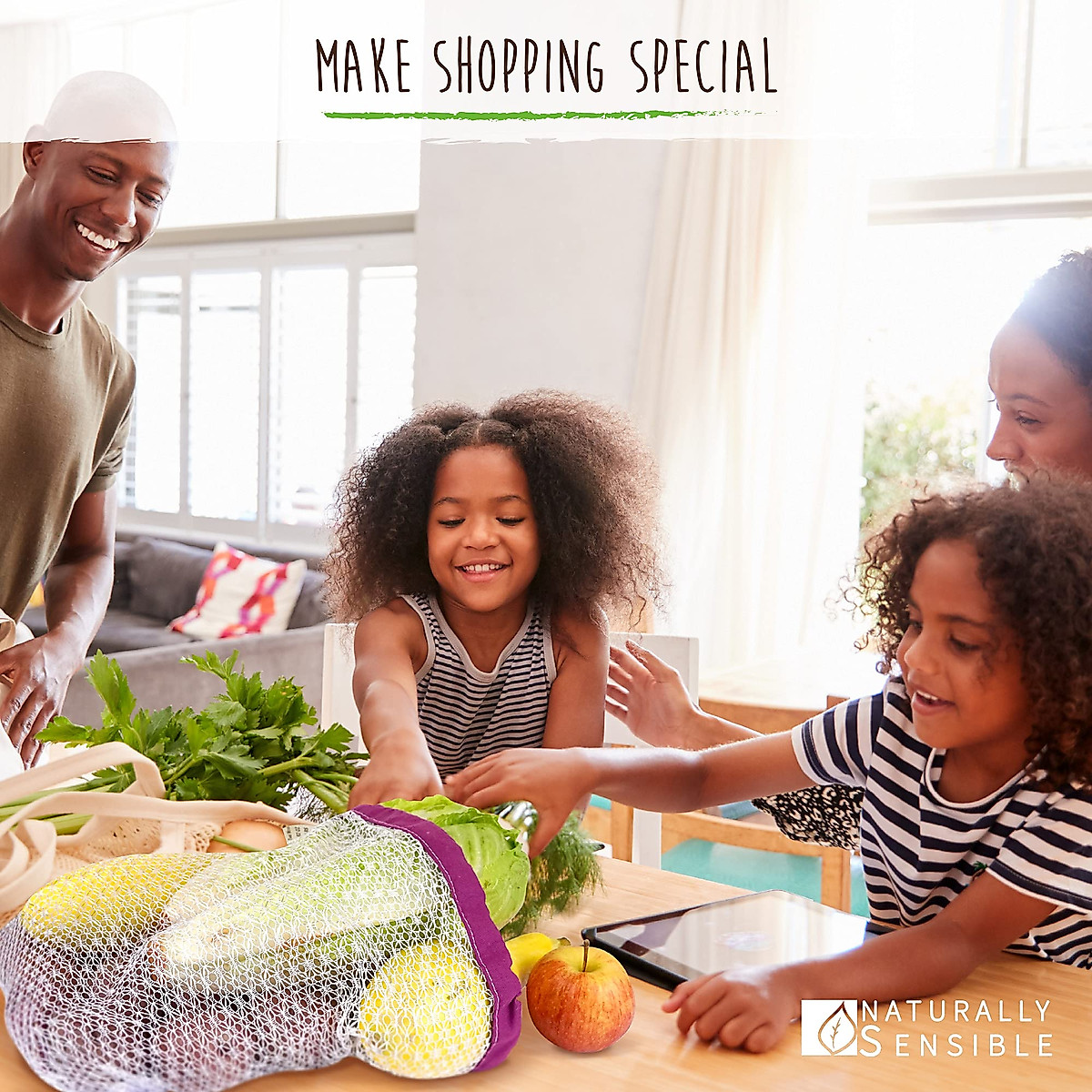 Naturally Sensible Reusable Produce Bags | Sturdy Mesh Grocery Tote (5 Bag Set)