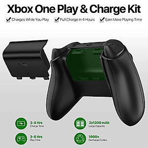 TNP Controller Battery Pack for Xbox One Controller Rechargeable Battery Cover (2 Pack) Xbox One X/S Xbox 1 Play and Charge Kit for Xbox One Wireless Controller Black with Charger Cable