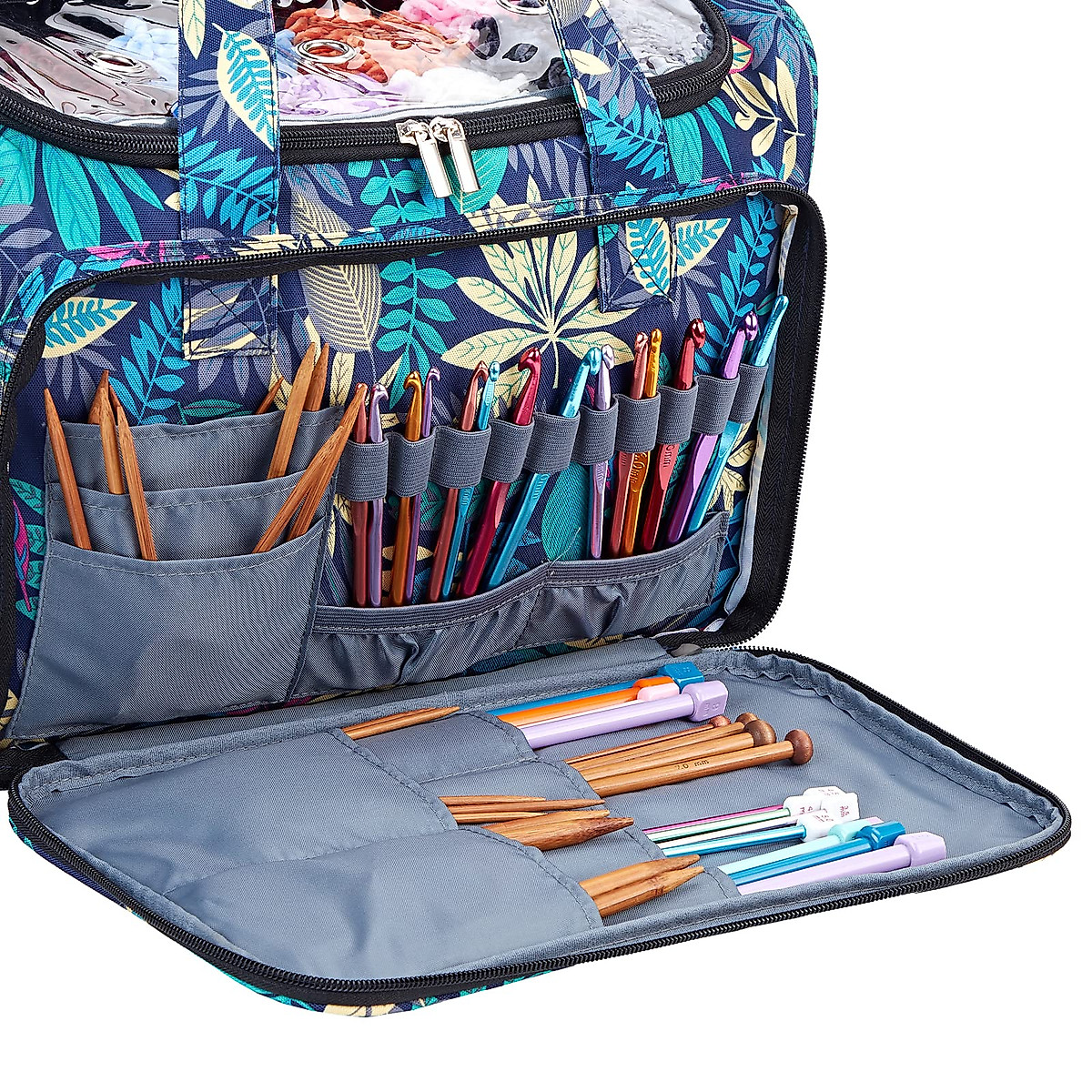 HOMEST Yarn Storage Bag, Knitting Tote with Removable Inner Dividers, Floral