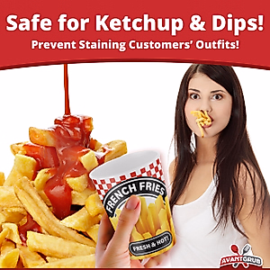 Durable Greaseproof Paper French Fries Cups 50 Pk. Handheld Size Sturdy Red Checkered Fry Containers Hold 12oz of Food! Great for Movie Nights, Party Meals, Carnival Snacks and Food Trucks!