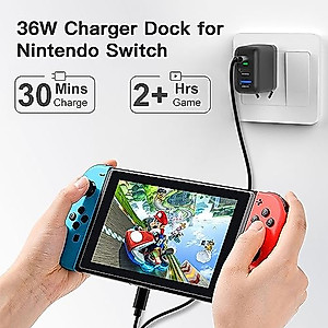 Switch Dock Charger for Nintendo Switch, Mirabox 36W Portable TV Docking Station for Nintendo Switch with 4K@60Hz HDMI/USB2.0/PD USB-C Fast Charging Ports, Full-Featured USB-C to USB-C Cable Included