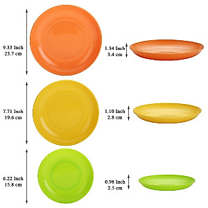 Evanda Plastic Plates Set of 12 Pieces, Dinner Plates 3 Size 6.25/7.75/9.25 inch Unbreakable Reusable Dishes for All Purpose and All Age, Microwave Safe BPA Free Dishwasher Safe