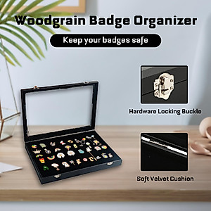 Dustproof Pin Display Case, 28x20x5cm Shadow Box Frame with Locking Buckle, Sponge Lining Medal Collection Display with Glass Door, for Enamel Pin, Badge, Military Medals, Beach Tags, Jewelry