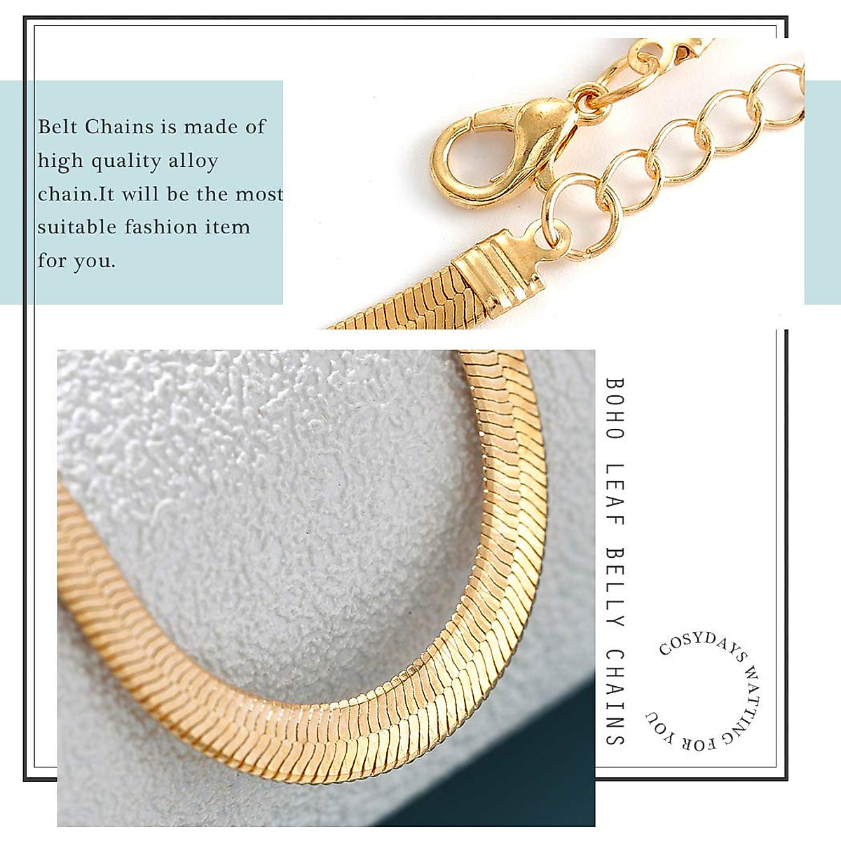 Cosydays Boho Belly Chain Gold Snake Body Chain Beach Chain Bikini Waist Party Sexy Body Chain Jewelry for Women and Girls